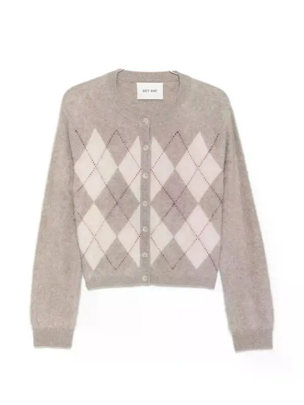 Soft Goat Argyle Cashmere Cardigan - Grey