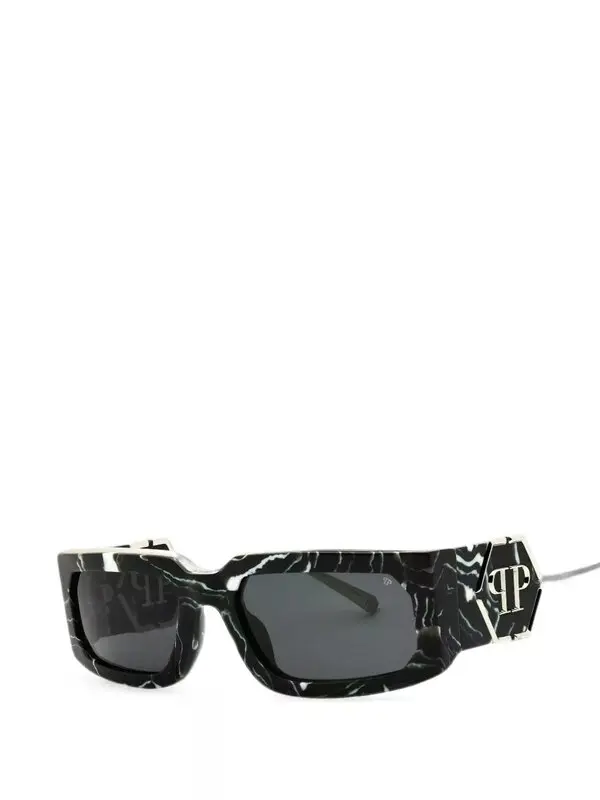 Philipp Plein Marble-pattern Rectangle-frame Sunglasses - Black