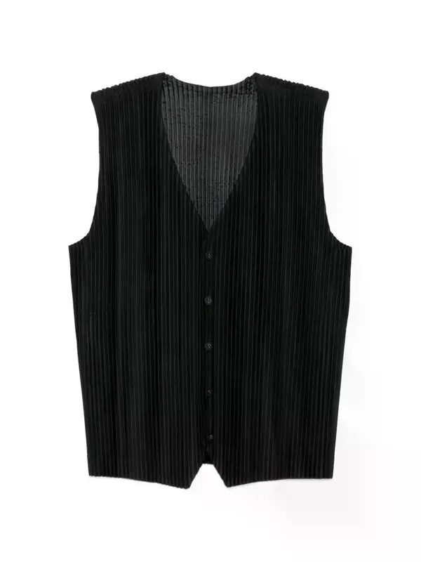 Issey Miyake Pleated V-neck Vest - Black