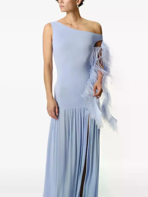 MANURI Paulina Maxi Dress With Feather Detail - Blue