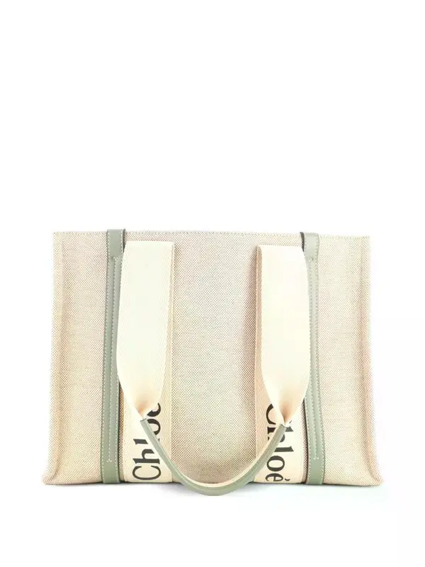 Chloé Woody Canvas With Leather Medium Tote Bag