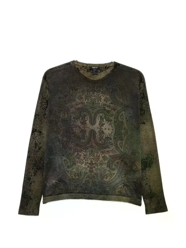 Avant Toi Paisley-print Fine-knit Top - Green