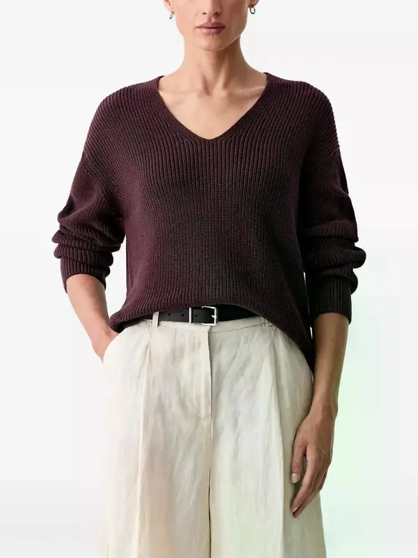 Marc O'polo Ribbed V-neck Sweater - Purple