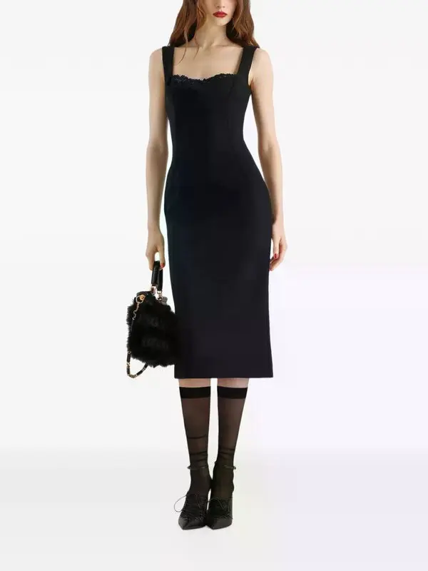 Dolce & Gabbana Double Wool Crêpe Midi Dress With Lace Trim