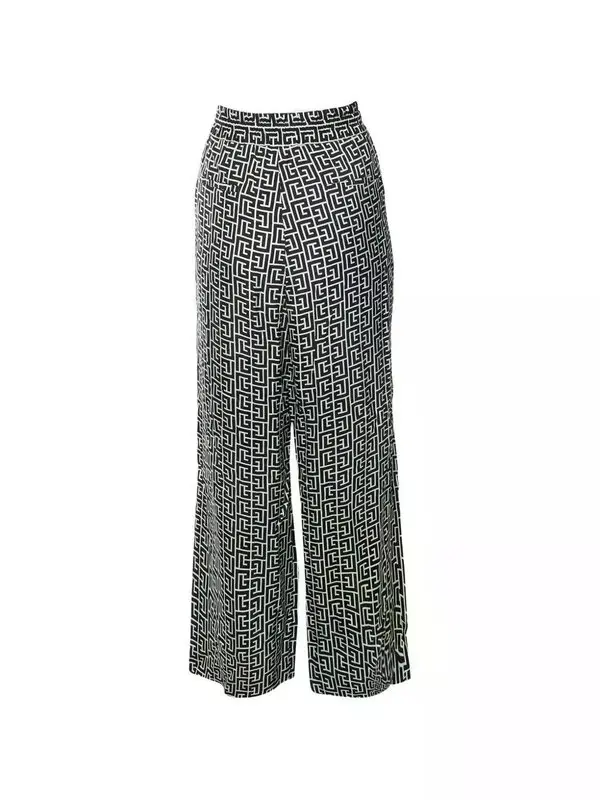 Balmain Monogram Print Wide-leg Trousers - Black