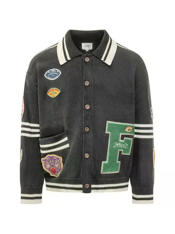 FOUND Patch-detail Striped-trim Cardigan