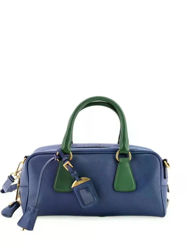 Prada Convertible Bauletto Saffiano Leather East West Handbag - Blue