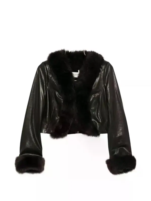 Nour Hammour Sofie Cropped Leather Jacket With Fur Trim - Black