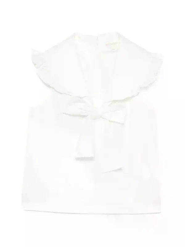 SHUSHU/TONG Sleeveless Top With Ruffled Sailor Collar And Bow Detail - White