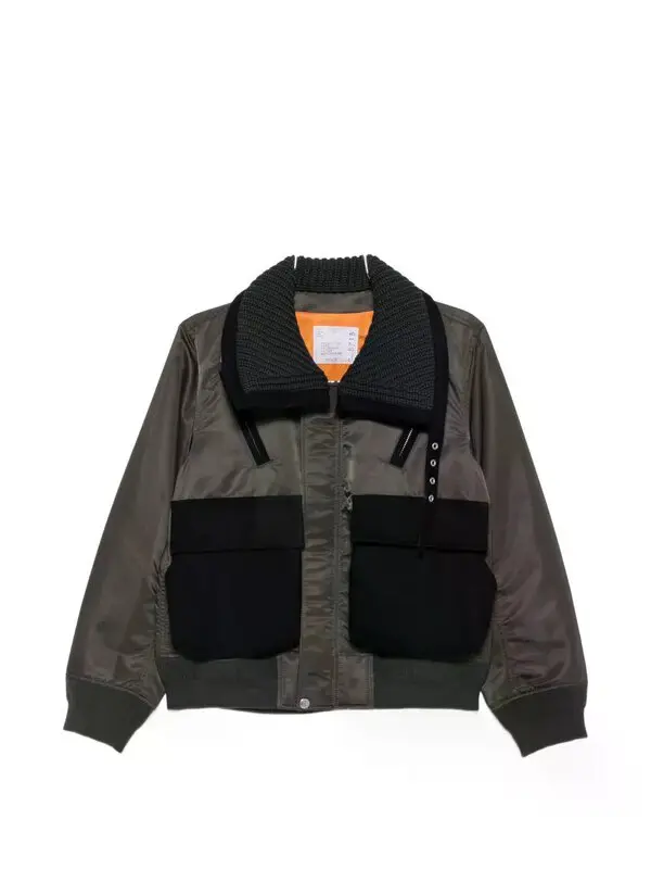 Sacai Buckle-collar Panelled Jacket - Grey