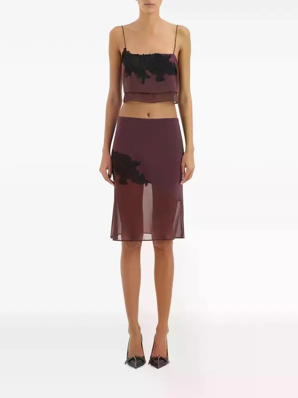 SIR. Noria Lace Appliqué Midi Skirt - Red