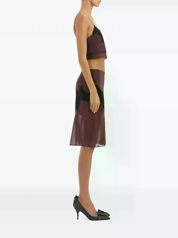 SIR. Noria Lace Appliqué Midi Skirt - Red
