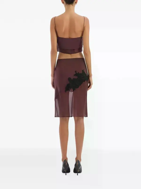 SIR. Noria Lace Appliqué Midi Skirt - Red