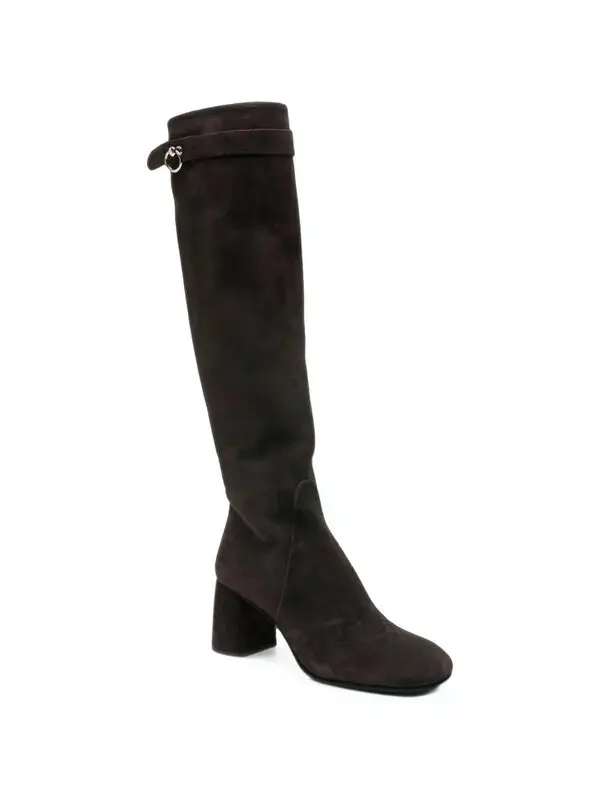 POEVE Suede Knee High Boots With Buckle Detail - Brown