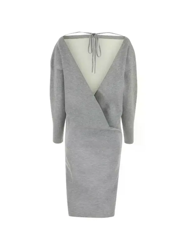 Gucci Open-back Midi Dress With Tie-fastening Long Sleeves - Grey