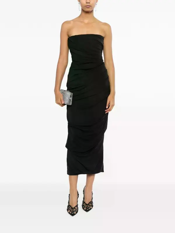 Alex Perry Strapless Ruched Mesh Dress - Black