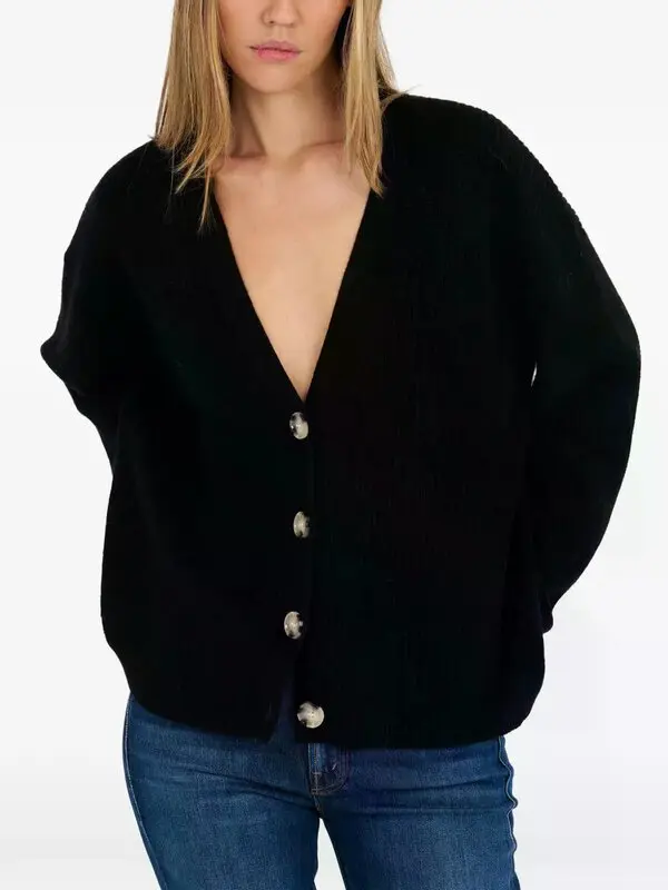 ALICE ARCHER Ribbed Knit V-neck Cardigan - Black