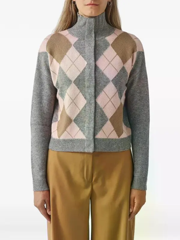 Max Mara Argyle Zip-up Cardigan - Grey