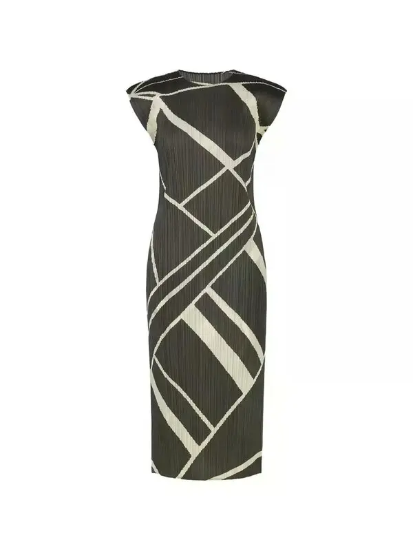 Issey Miyake Fold Line Pleated Midi Dress - Grey