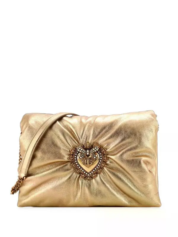 Dolce & Gabbana Devotion Soft Flap Leather Medium Shoulder Bag - Gold