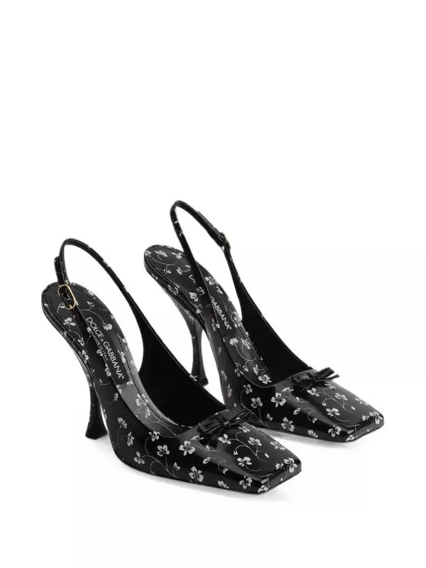 Dolce & Gabbana Floral-print Calfskin Slingback Heeled Pumps