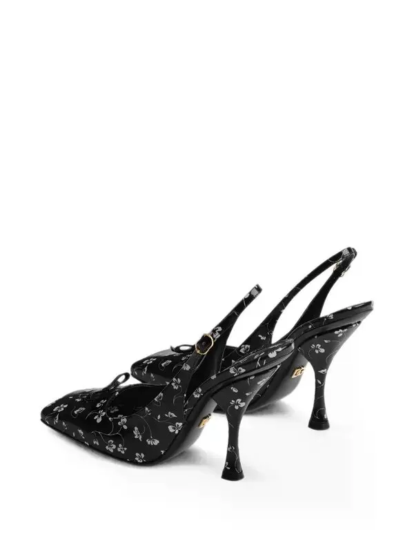 Dolce & Gabbana Floral-print Calfskin Slingback Heeled Pumps