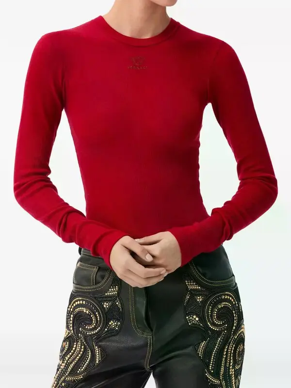 Versace Long-sleeve Wool Knit T-shirt With Medusa Logo Embroidery
