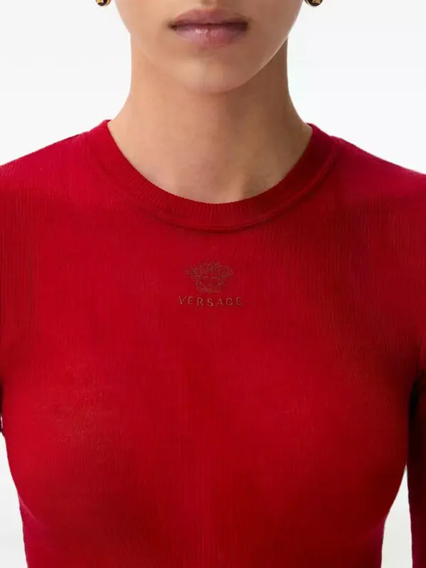 Versace Long-sleeve Wool Knit T-shirt With Medusa Logo Embroidery