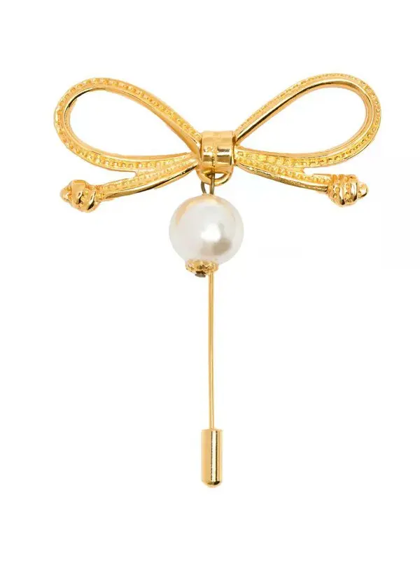 FERRAGAMO Tone Bow Pearl Brooch - Gold