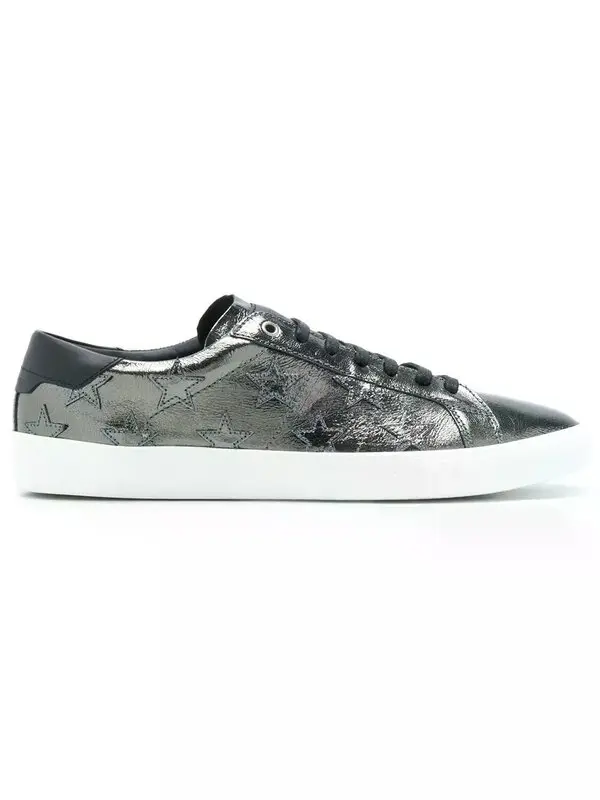 Saint Laurent Court Star-patch Crackle-effect Sneakers - Metallic