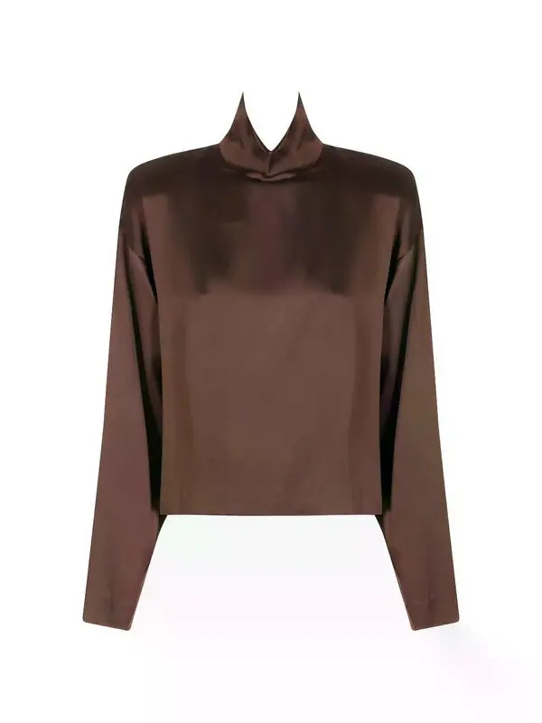 Federica Tosi Satin-finish High-neck Blouse - Brown