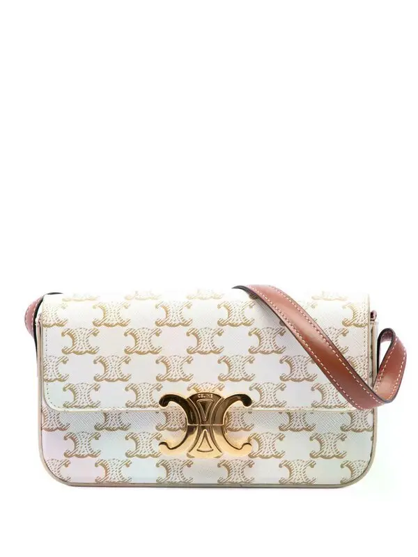 Celine 2021 Triomphe Coated Canvas Claude Shoulder Bag - White