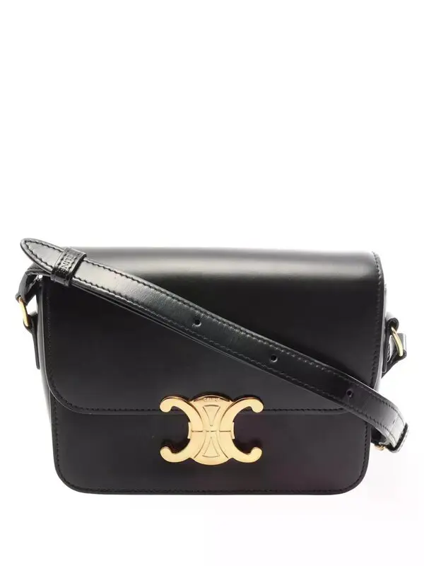 Celine 2000-2026 Teen Shiny Calfskin Triomphe Crossbody Bag - Black
