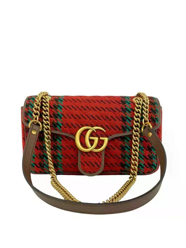 Gucci Gg Marmont Houndstooth Tweed Shoulder Bag