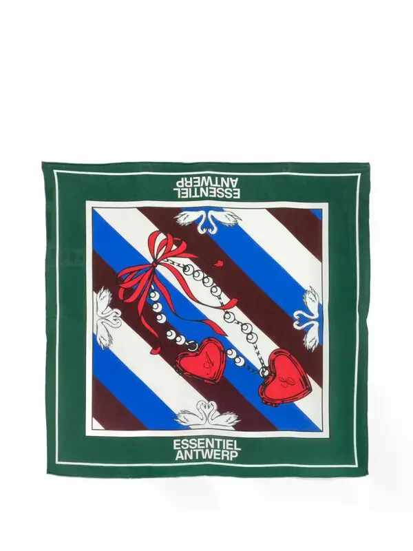 Essentiel Antwerp Swan-print Silk Scarf - Green