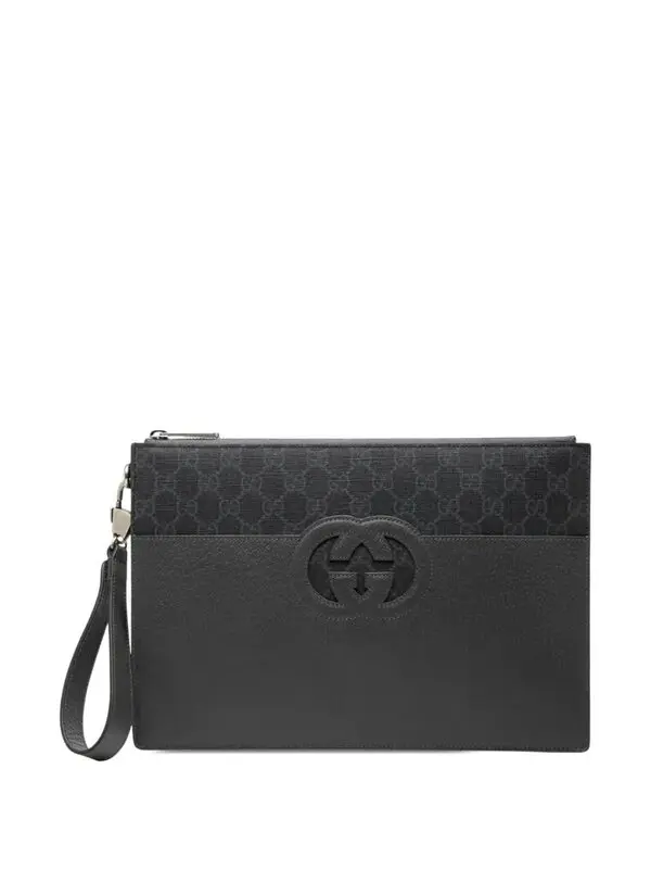 Gucci 2016-2026 Gg Supreme And Calfskin Cut Out Interlocking G Clutch Bag - Black