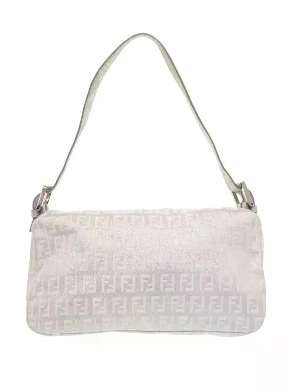 Fendi 2000-2010 Zucchino Metallic Canvas Double Flap Shoulder Bag