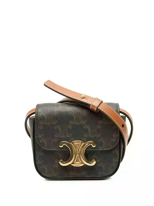 Celine 2022 Mini Triomphe Coated Canvas Claude Crossbody Bag - Brown