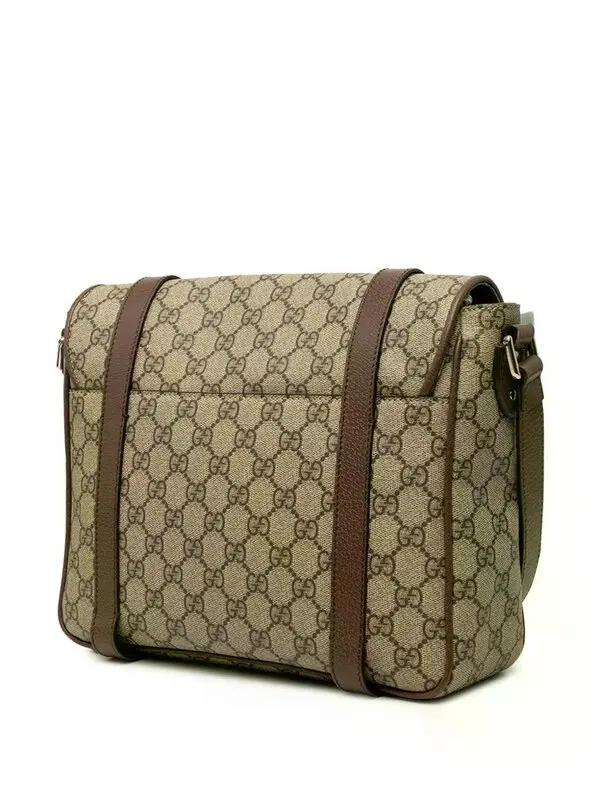 Gucci Gg Supreme Textured Calfskin Interlocking G Flap Messenger Bag - Neutrals