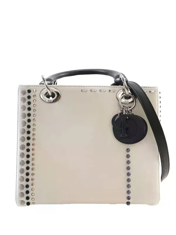 Dior 2012 Medium Studded Calfskin Lady Satchel - White