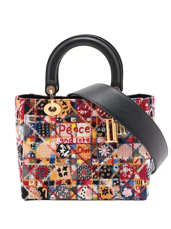 Dior 2000-2026 Medium Embroidered Peace And Love Patchwork Lady Satchel - Multicolour