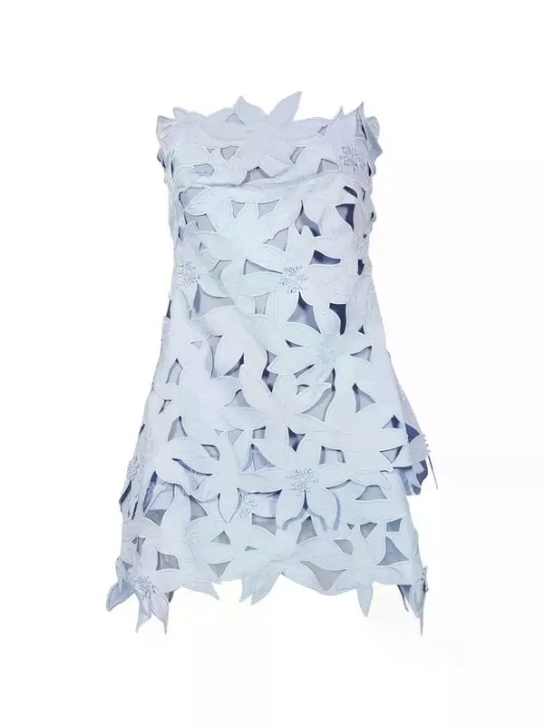 Simkhai Floral-appliqué Strapless Mini Dress - Blue