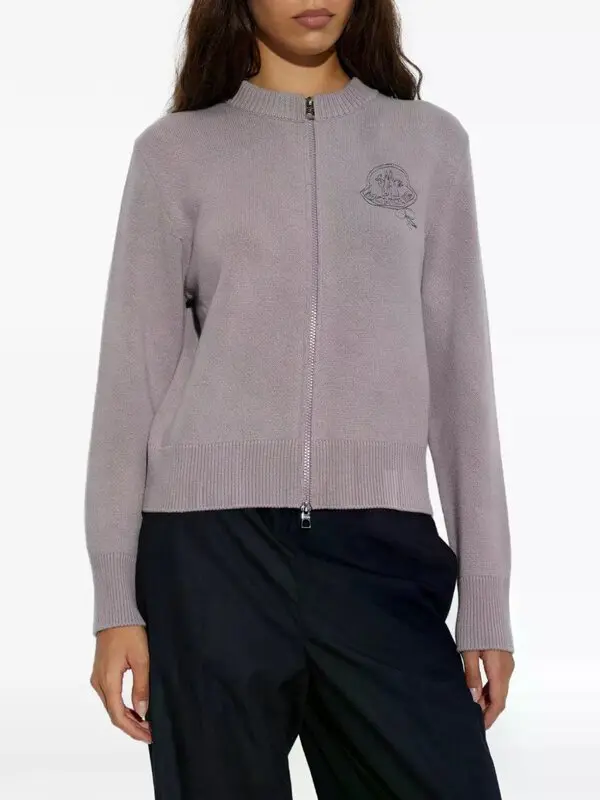 Moncler Logo-embroidered Wool-cashmere Zip-up Cardigan - Purple