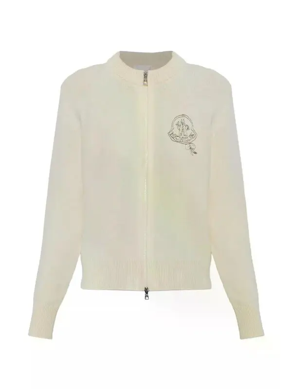 Moncler Logo Embroidered Zip-up Cardigan - Neutrals