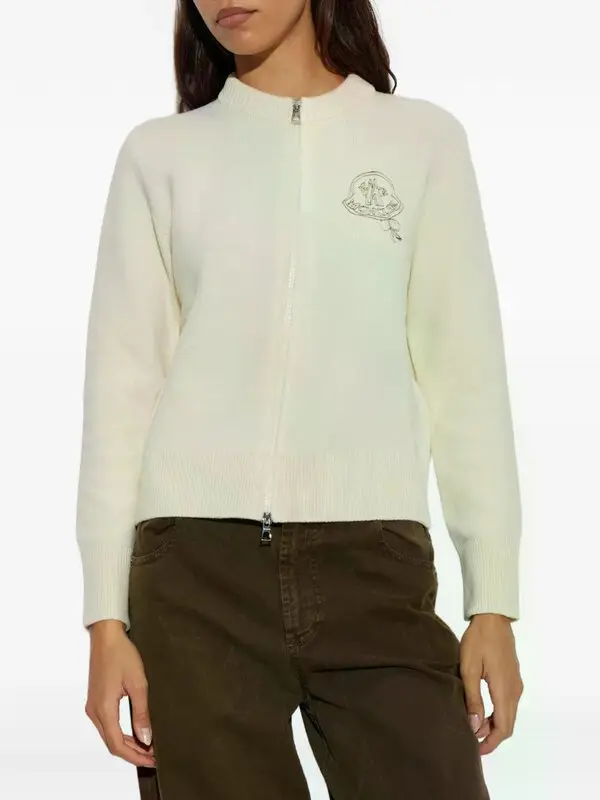 Moncler Logo Embroidered Zip-up Cardigan - Neutrals