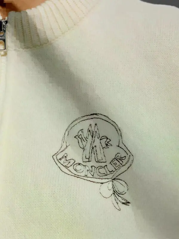 Moncler Logo Embroidered Zip-up Cardigan - Neutrals