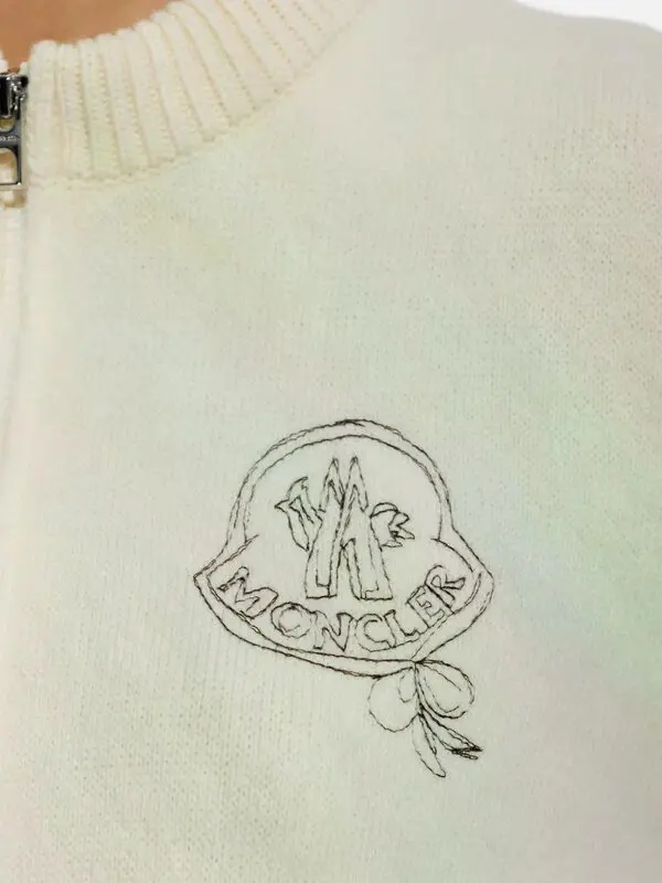Moncler Logo Embroidered Zip-up Cardigan - Neutrals