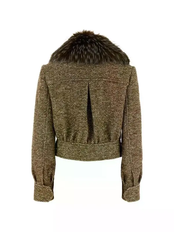 Zimmermann Valiant Herringbone Faux-fur Collar Tweed Jacket - Brown