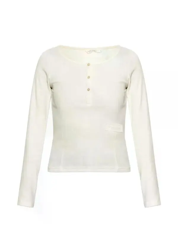 RETHINKIT STUDIOS Ribbed Henley Long-sleeve Top With Logo Patch