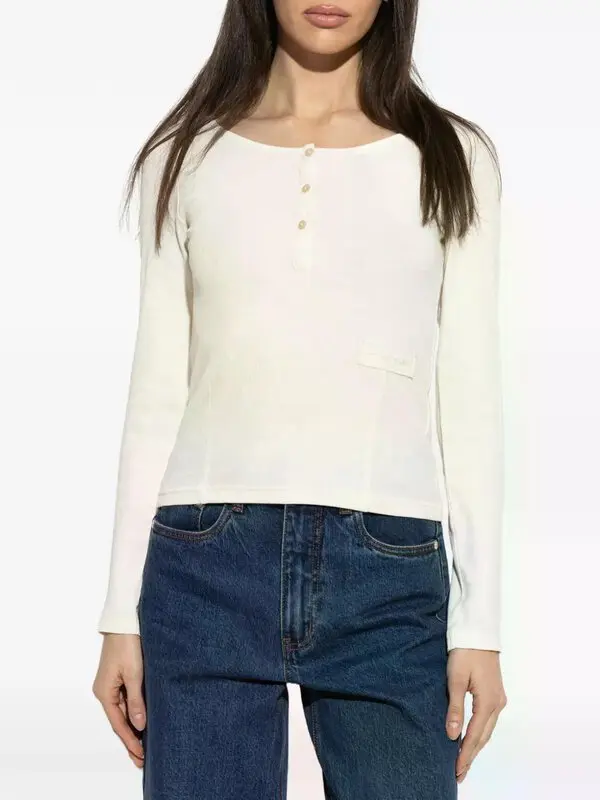 RETHINKIT STUDIOS Ribbed Henley Long-sleeve Top With Logo Patch